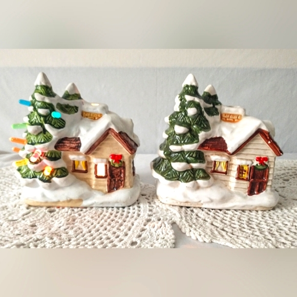 Vintage | Holiday | Vintage Ceramic Log Cabin Houses Lights Musical 96s ...